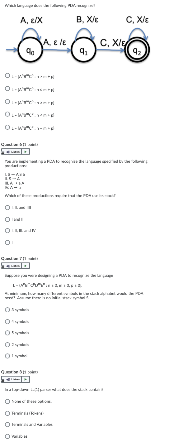 Solved Which language does the following PDA recognize? A, | Chegg.com
