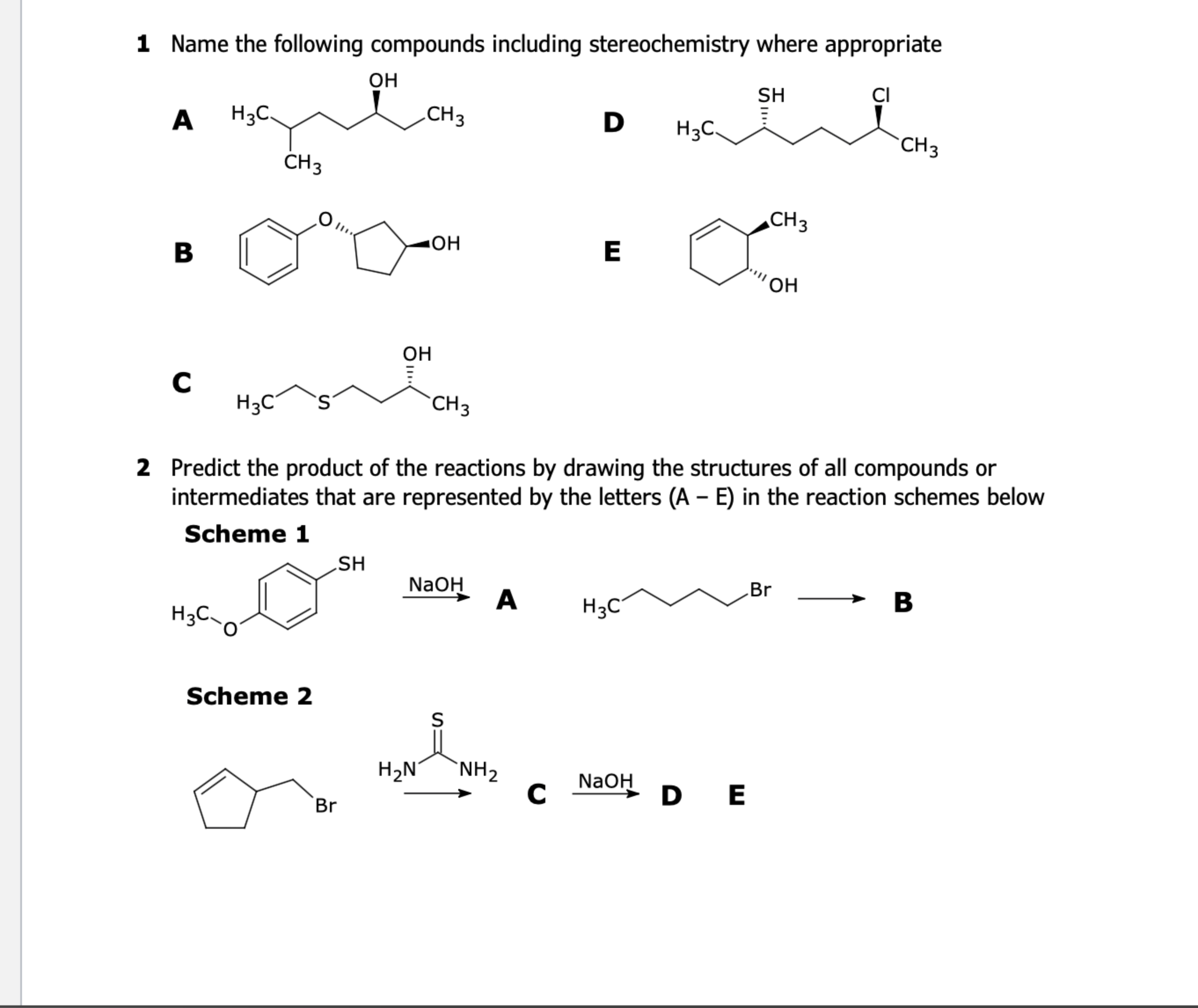 Solved 1 ﻿Name the following compounds including | Chegg.com