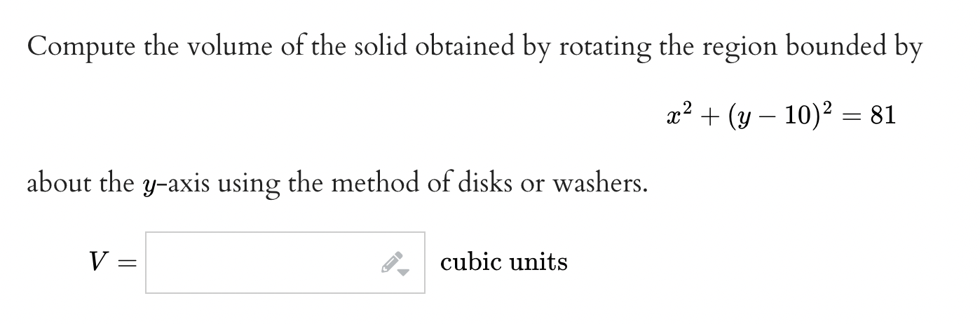 Solved Compute the volume of the solid obtained by rotating | Chegg.com