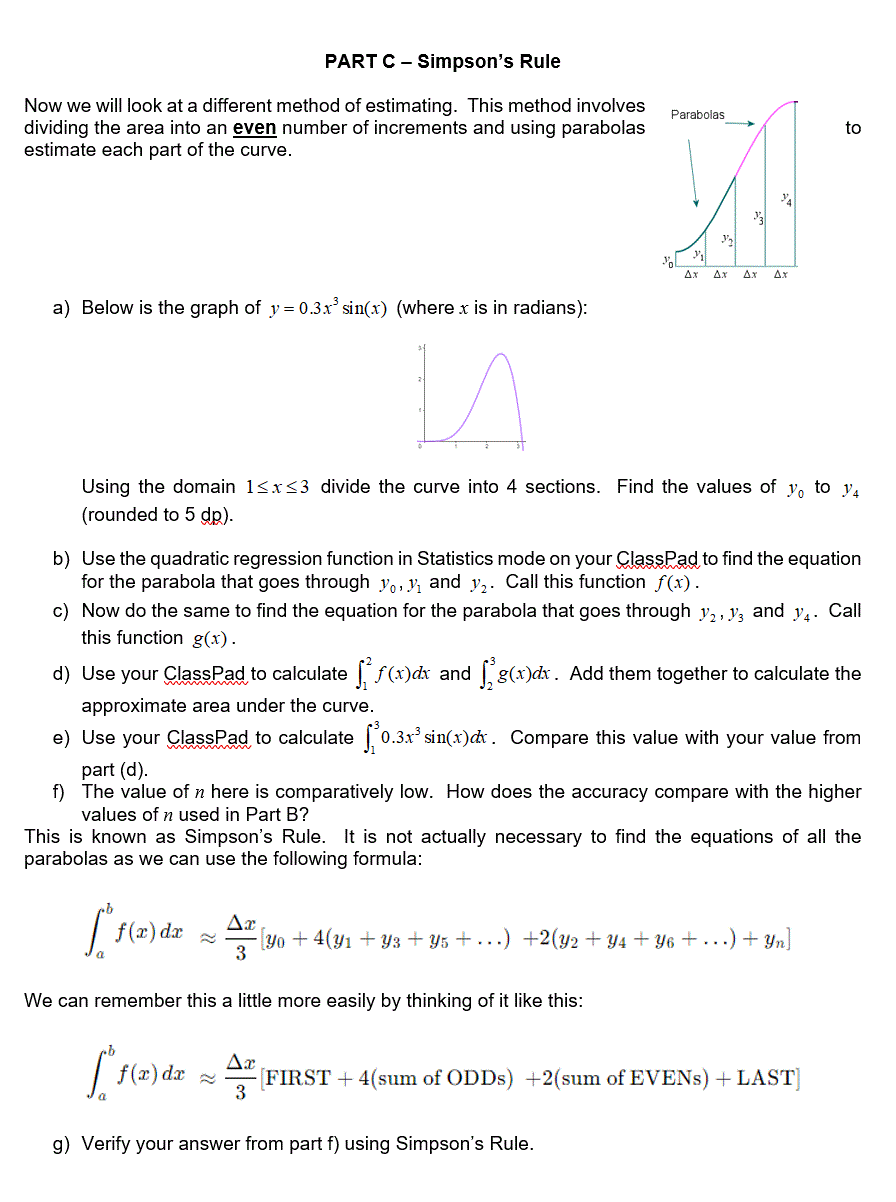 Solved PART C-Simpson's Rule Parabolas Now we will look at a | Chegg.com