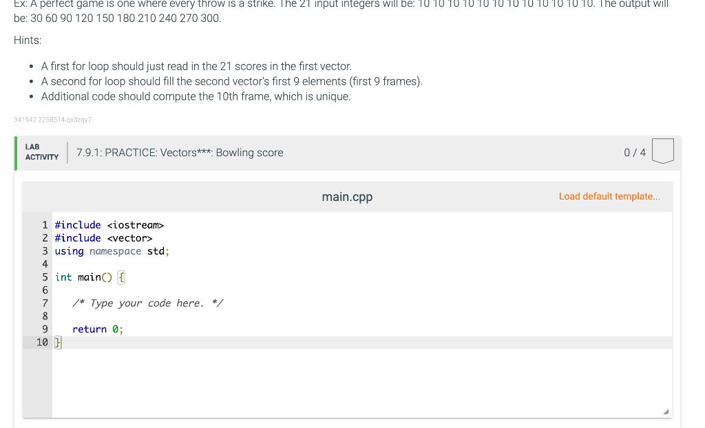 Solved 7.9 PRACTICE: Vectors***: Bowling score Bowling | Chegg.com