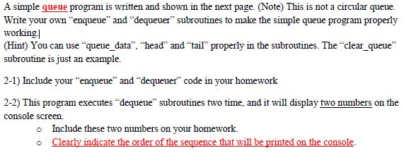 A simple queue program is written and shown in the | Chegg.com