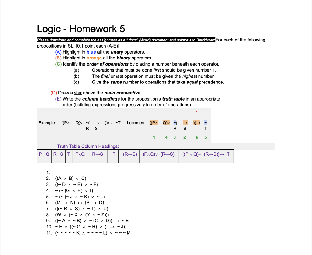 Logic - Homework 5 Please download and complete the | Chegg.com