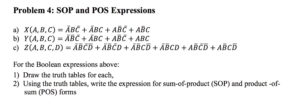 Solved Problem 4: SOP and POS Expressions а) x(A, B, C)-АВС | Chegg.com