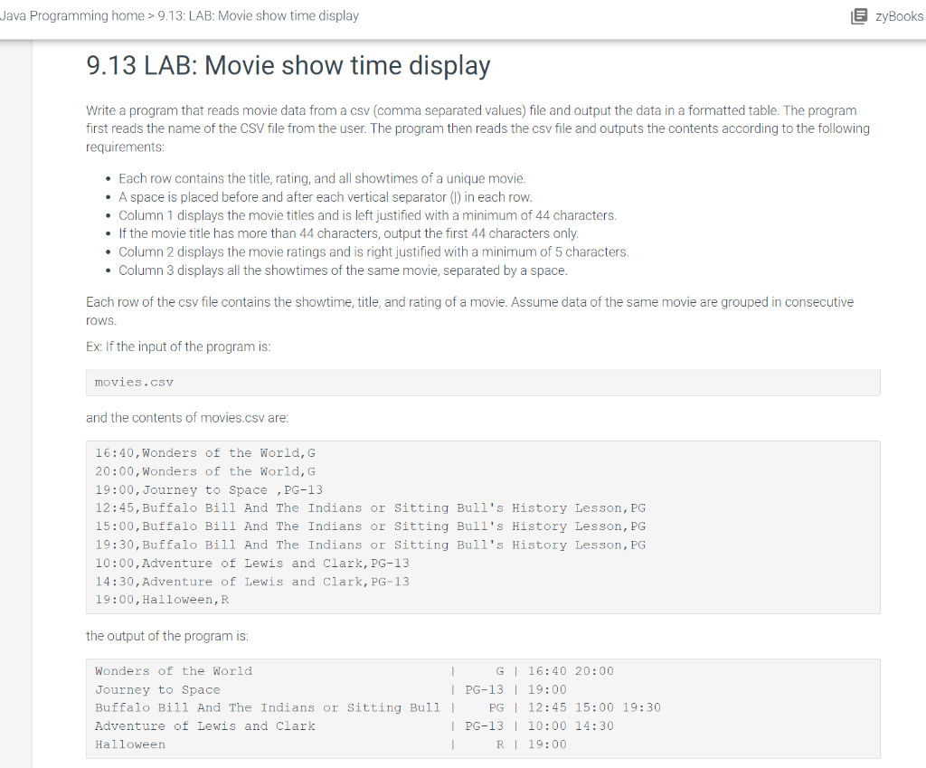 Solved 9.13 LAB: Movie show time display 1. This is the | Chegg.com