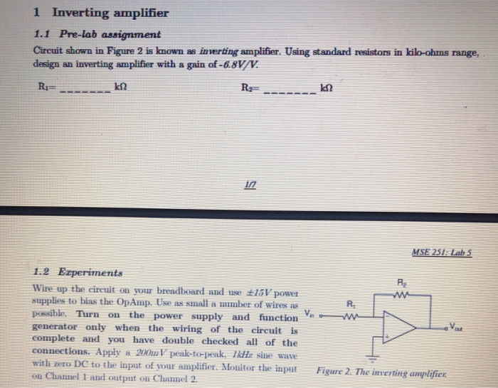 Solved 1 Inverting amplifier 1.1 Pre-lab assignment Circuit | Chegg.com