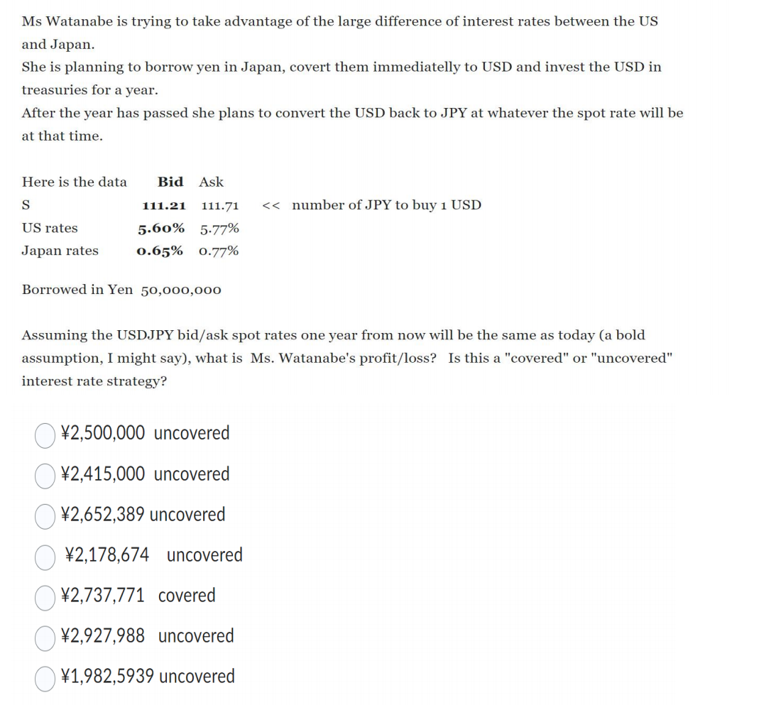 Solved Ms Watanabe is trying to take advantage of the large | Chegg.com