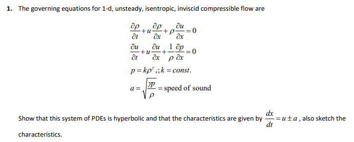 Solved 1. The governing equations for 1-d, unsteady, | Chegg.com