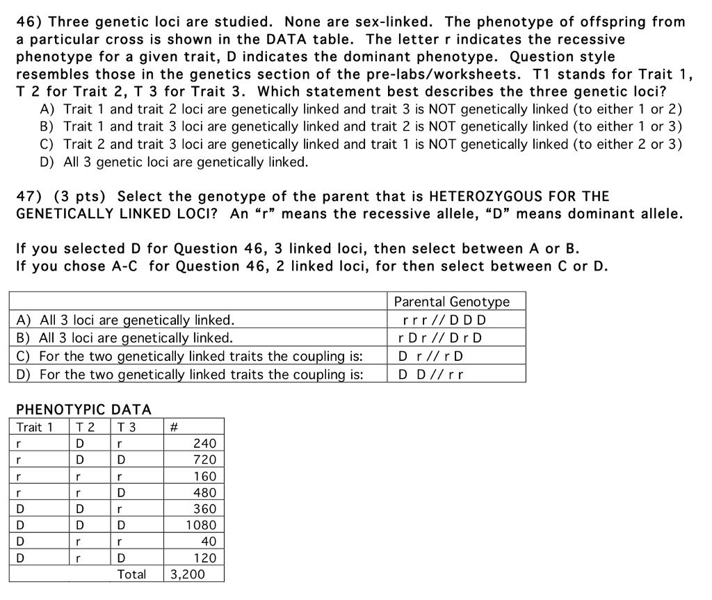 Solved 46) Three genetic loci are studied. None are | Chegg.com