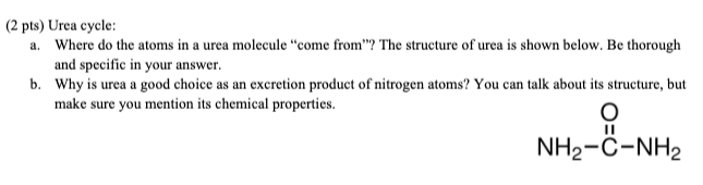 Solved (2 pts) Urea cycle: a. Where do the atoms in a urea | Chegg.com