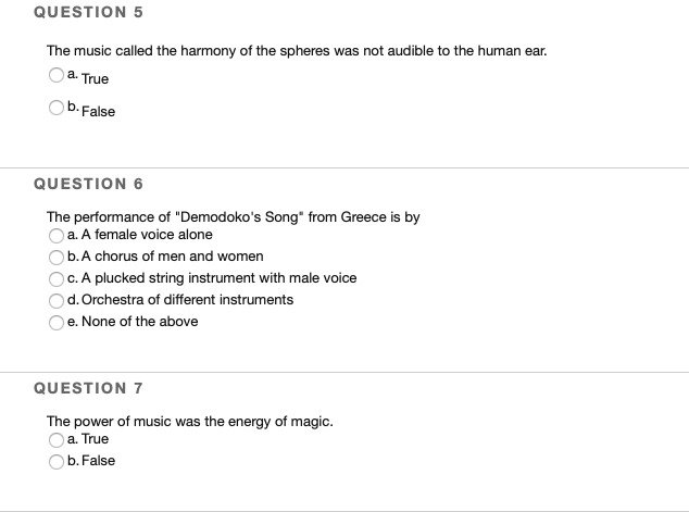 Solved QUESTION 5 The music called the harmony of the | Chegg.com