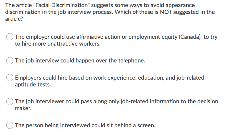 Solved The article "Facial Discrimination" suggests some | Chegg.com