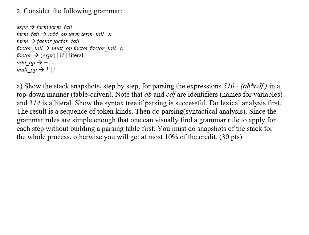 Solved 2. Consider the following grammar: expr → term | Chegg.com