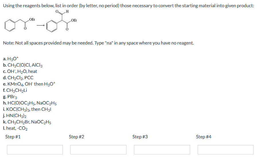 Solved Using the reagents below, list in order (by letter, | Chegg.com