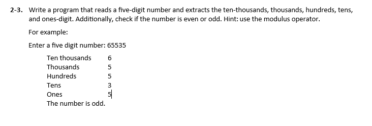 Solved 2-3. Write a program that reads a five-digit number | Chegg.com