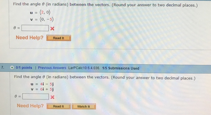 Solved Find the angle θ (in radians) between the vectors. | Chegg.com
