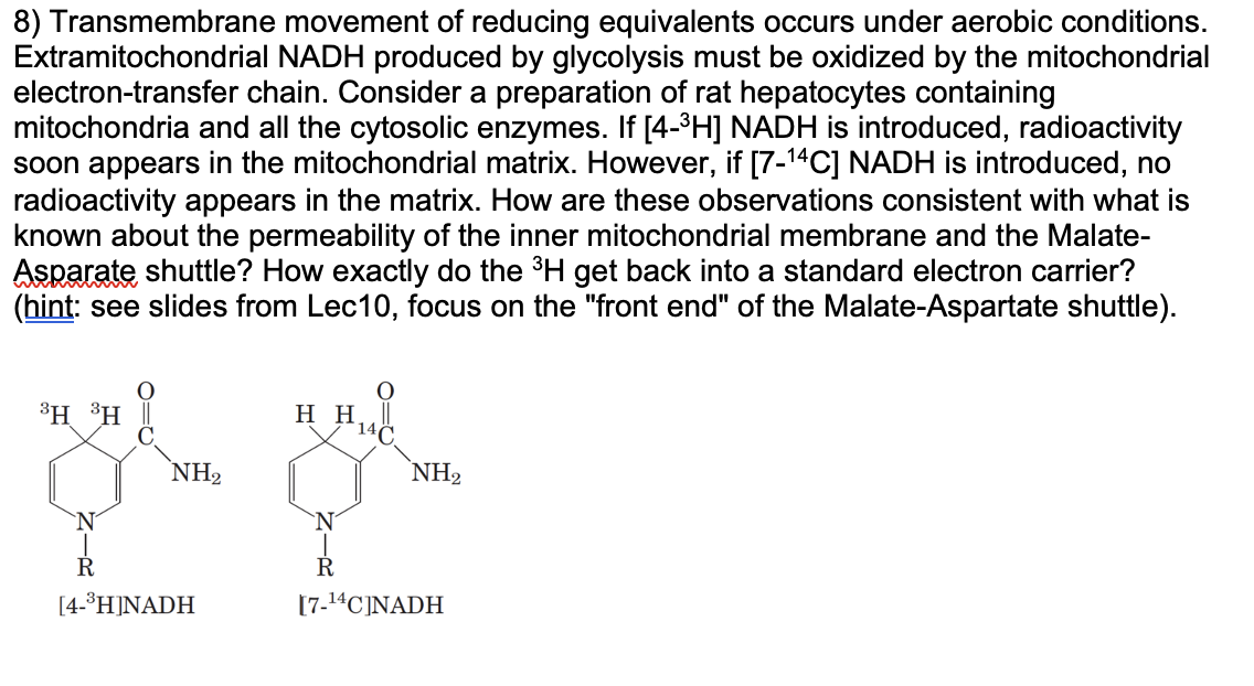 8) Transmembrane movement of reducing equivalents | Chegg.com