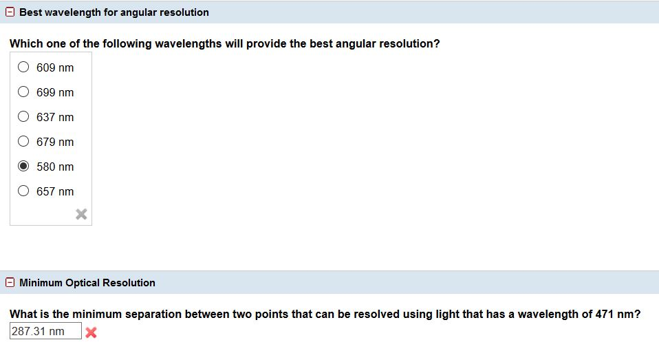 Solved Best wavelength for angular resolution Which one of | Chegg.com