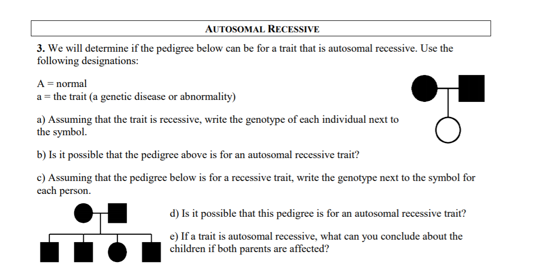 Solved AUTOSOMAL RECESSIVE 3. We will determine if the | Chegg.com