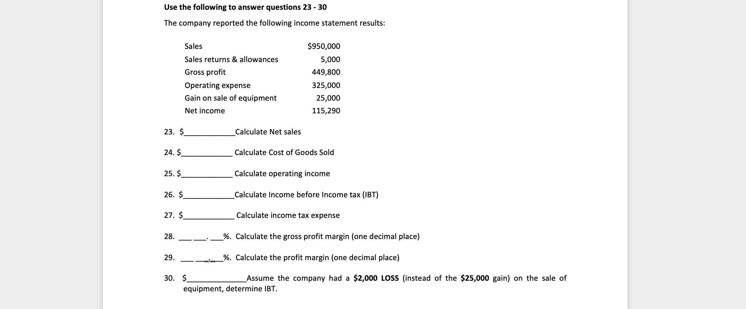 Solved Use the following to answer questions 23−30 The | Chegg.com