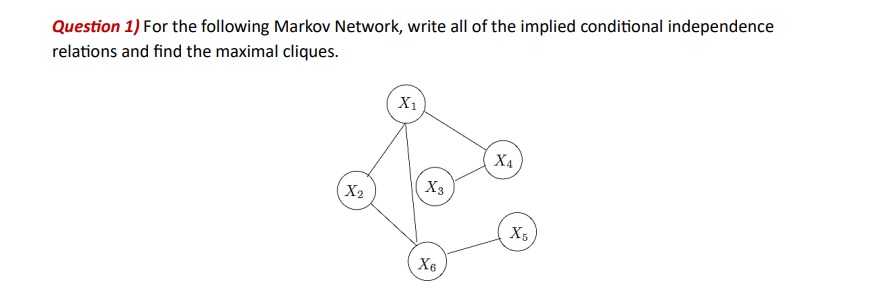 Solved Question 1) ﻿For the following Markov Network, write | Chegg.com
