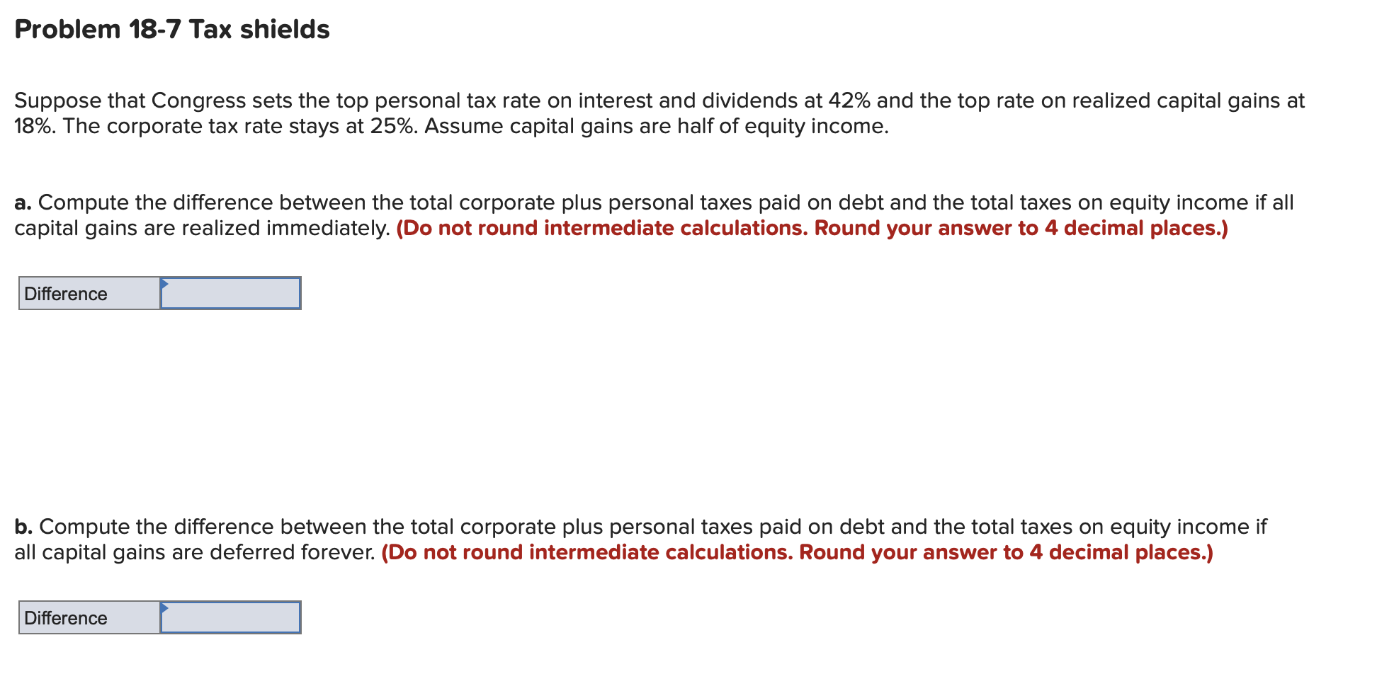 Solved Problem 18-7 Tax shields Suppose that Congress sets | Chegg.com
