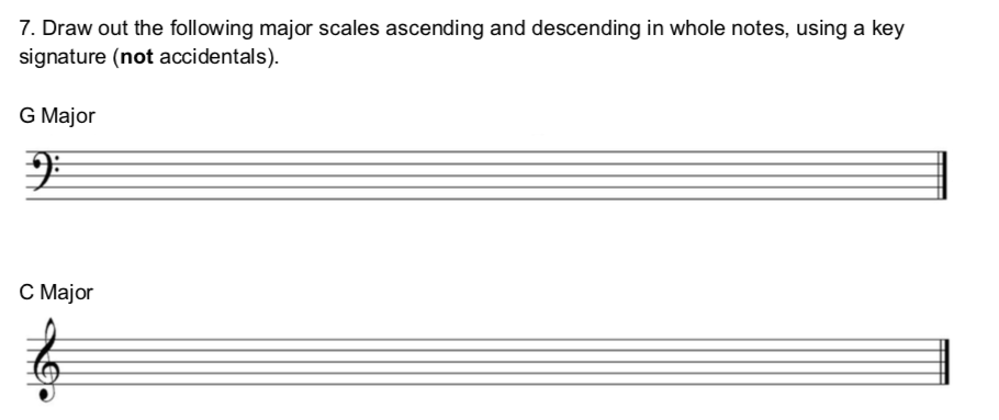 7. Draw out the following major scales ascending and | Chegg.com