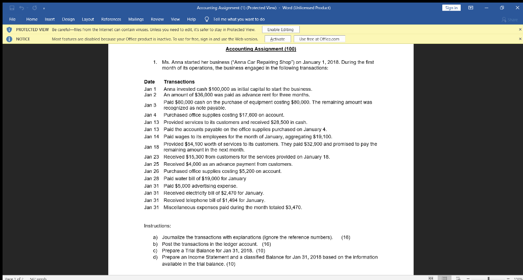 Solved Accounting Assignment (1) (Protected View) - Word | Chegg.com
