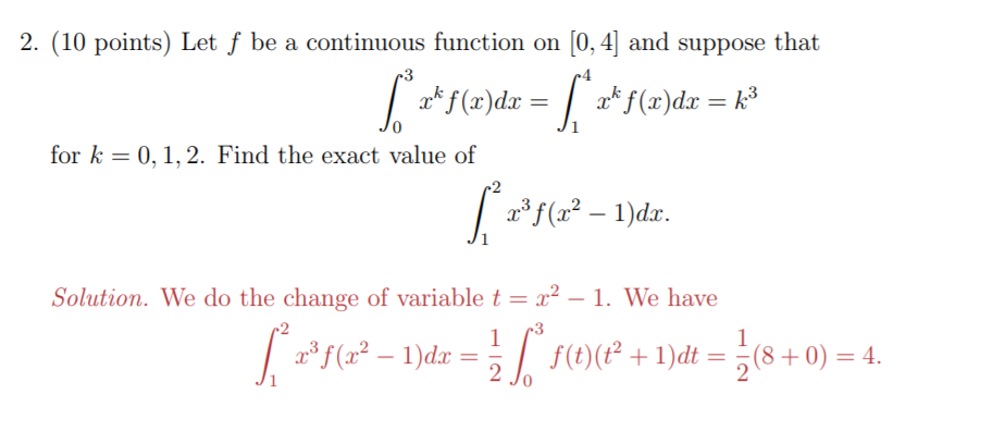 Solved (10 points) Let f be a continuous function on [0,4] | Chegg.com