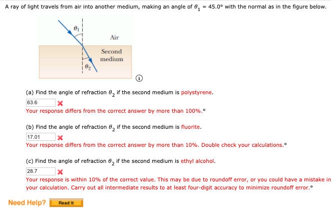 Solved A ray of light travels from air into another medium, | Chegg.com