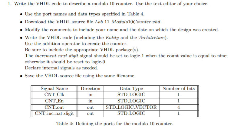 1. Write the VHDL code to describe a modulo-10 | Chegg.com