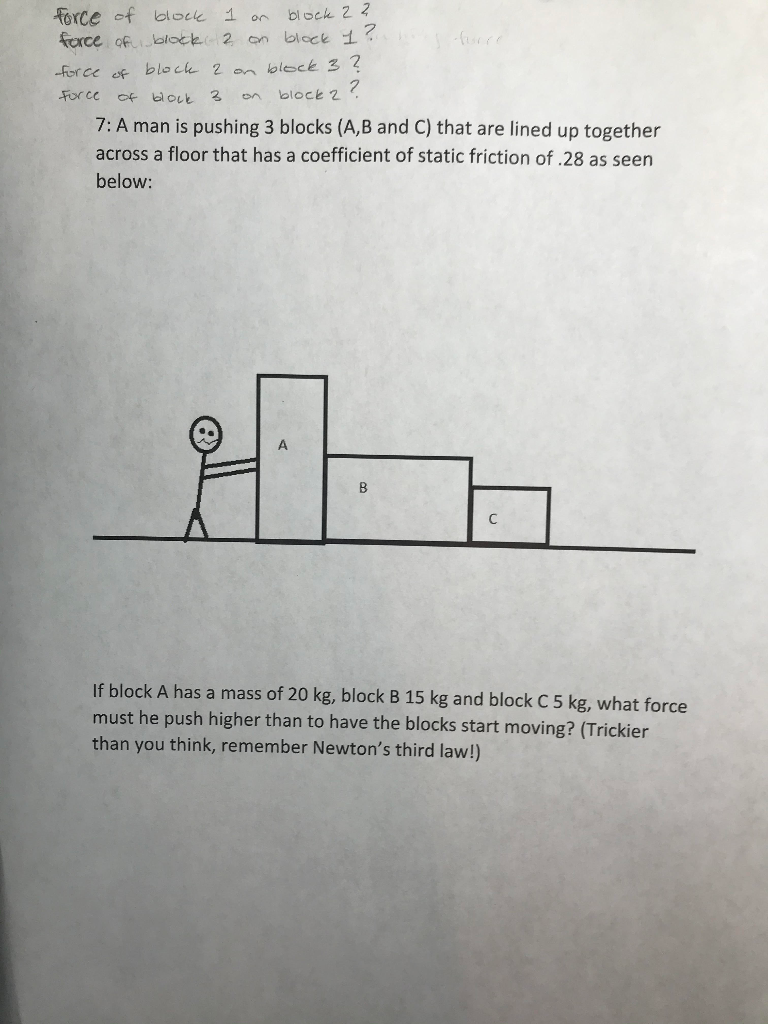 Solved block 22 force of block 1 force of block 2 on block 1 | Chegg.com