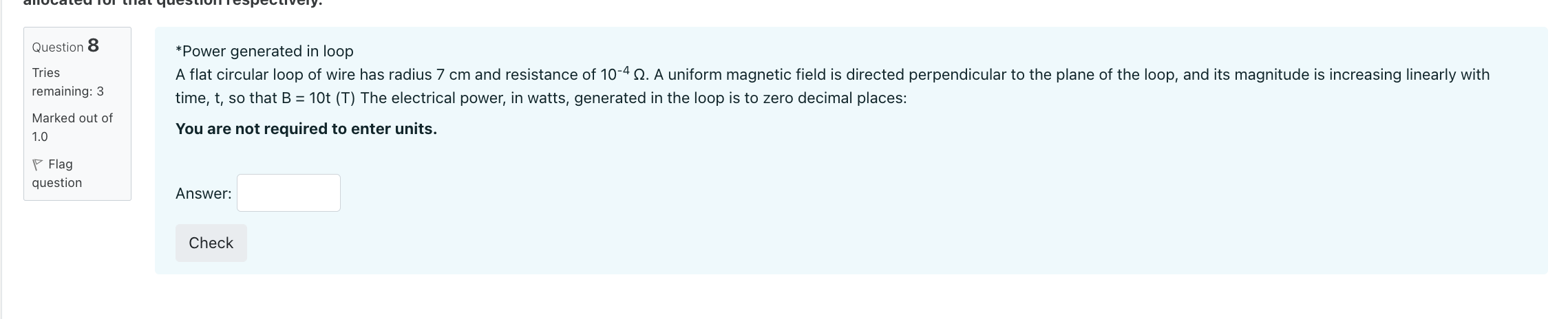 Solved Power generated in loop A flat circular loop of wire | Chegg.com