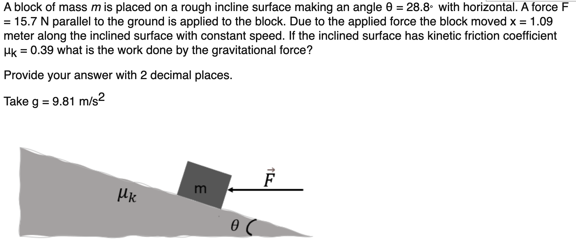 Solved A block of mass m is placed on a rough incline | Chegg.com