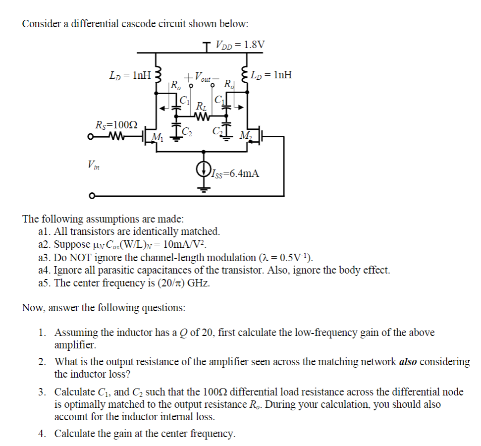 Consider a differential cascode circuit shown below: | Chegg.com