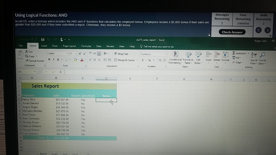 Solved Using Logical Functions: AND Attempts Remaining | Chegg.com