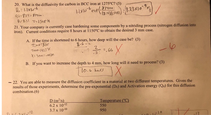 Solved 20. What is the diffusivity for carbon in BCC iron at | Chegg.com