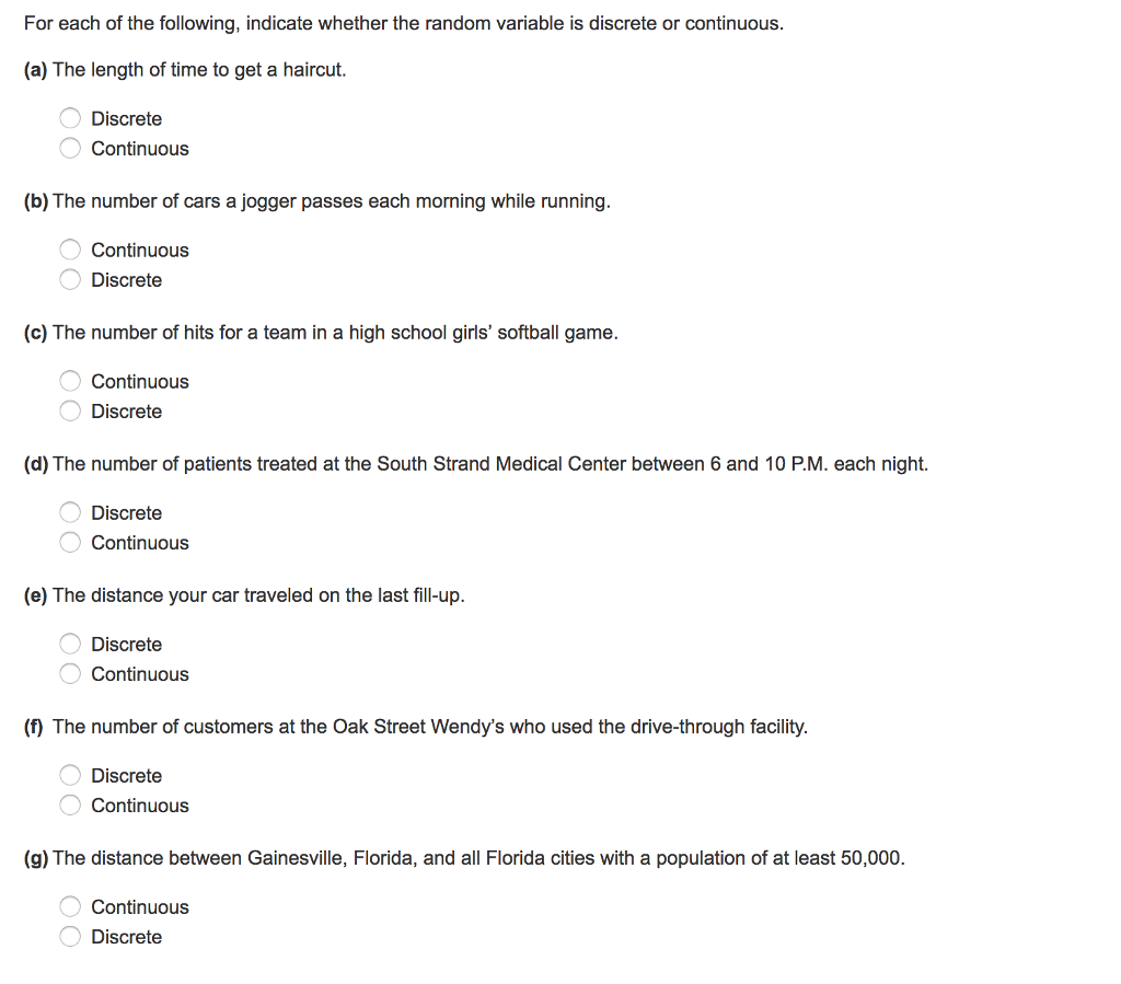Solved For each of the following, indicate whether the | Chegg.com