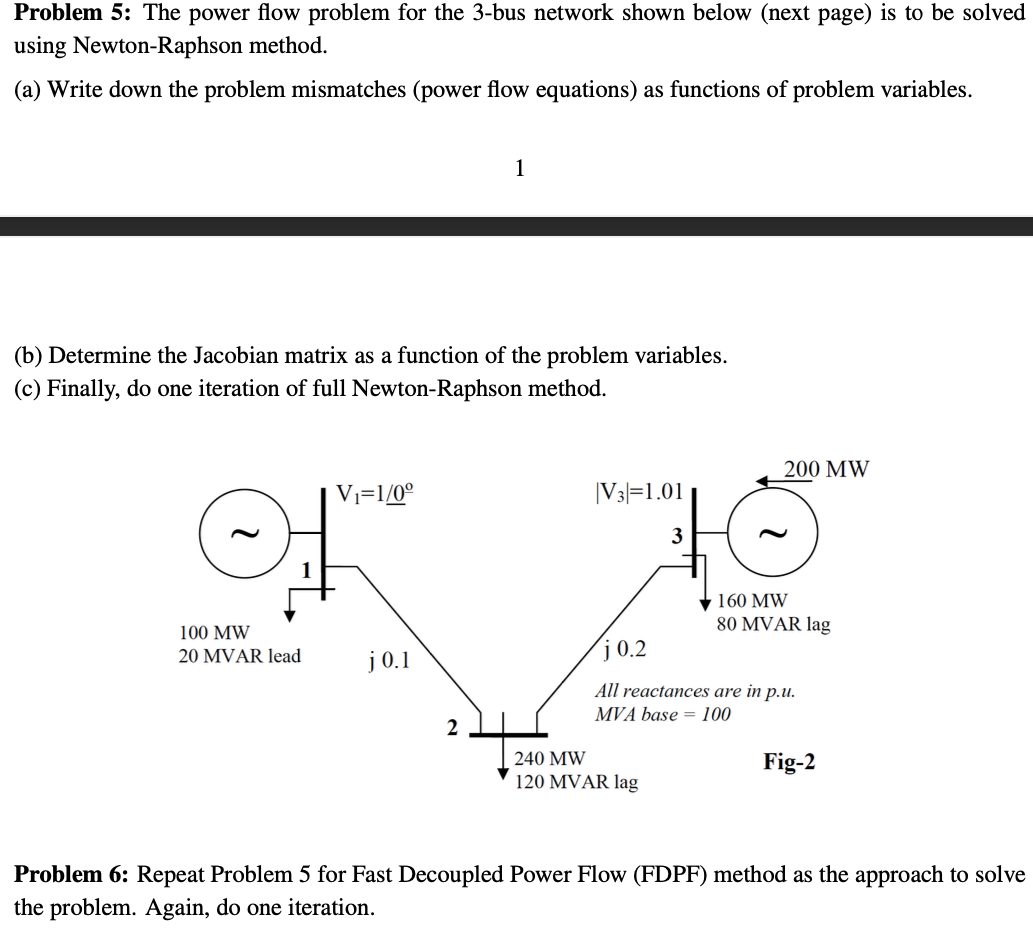 Solved Problem 5: The power flow problem for the 3-bus | Chegg.com