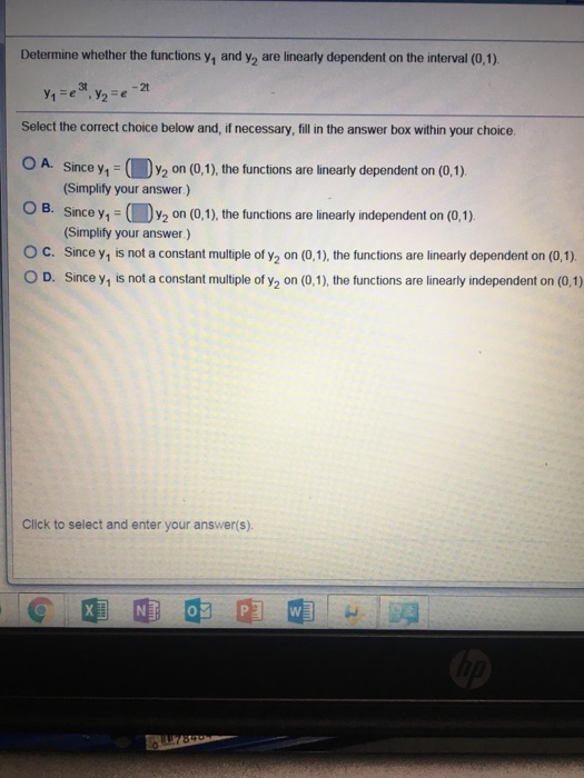 Solved Determine whether the functions y, and y2 are | Chegg.com