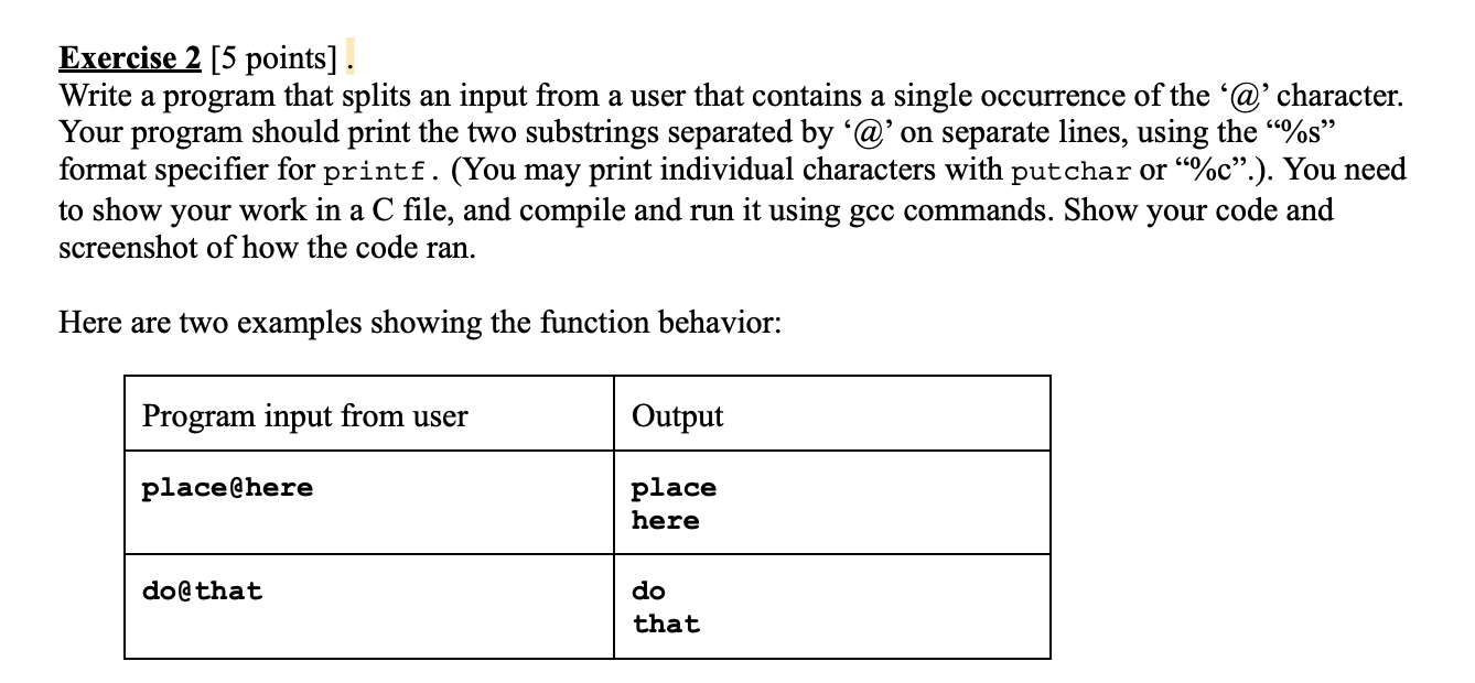 Solved Exercise 2 [5 points] . Write a program that splits | Chegg.com