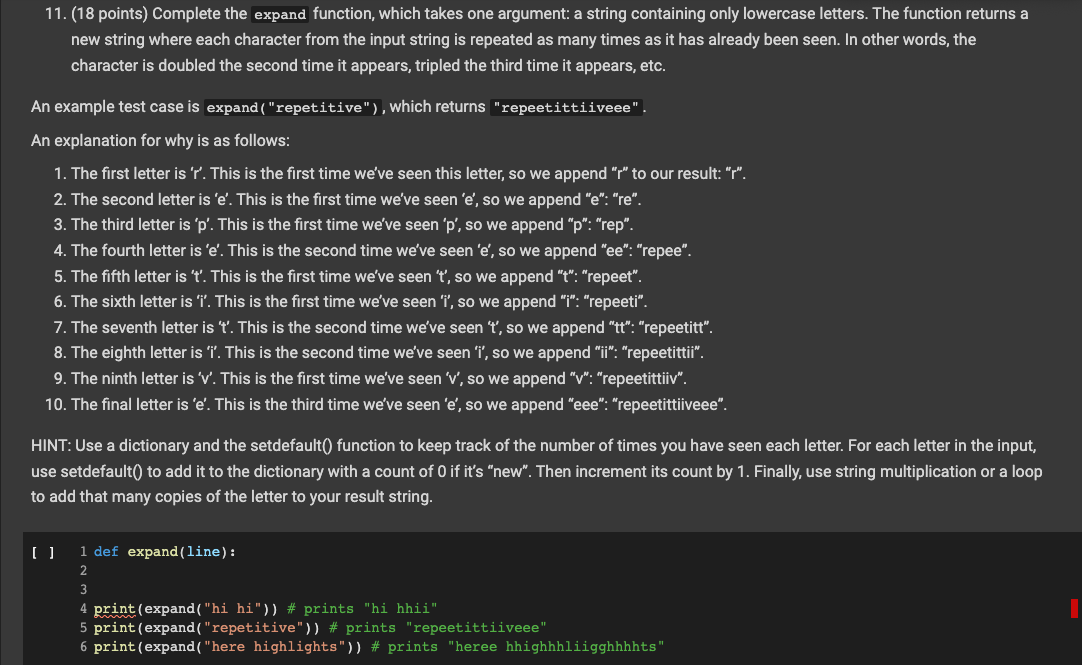 Solved 11. (18 points) Complete the expand function, which | Chegg.com