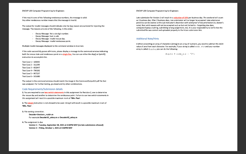 Solved ENCMP 100 Computer Programming for Engineers ENCMP | Chegg.com