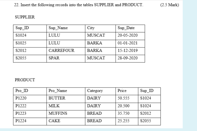 Solved 21. Write SQL statements to create tables with | Chegg.com