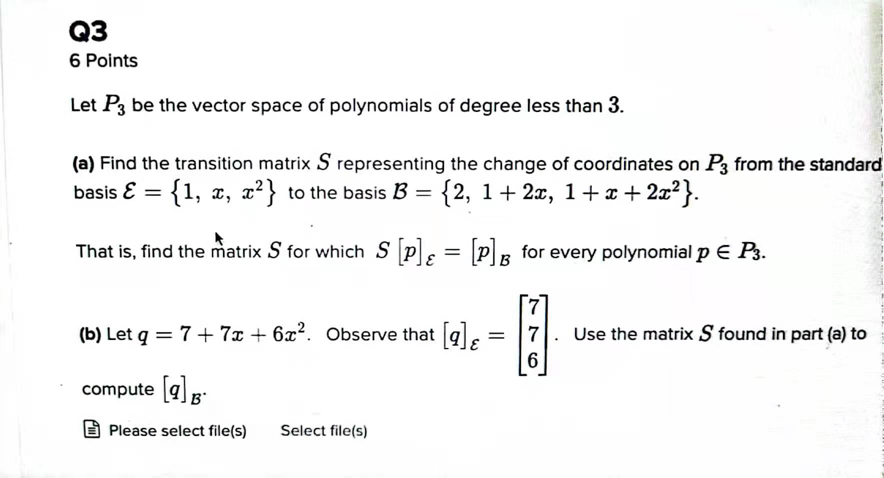 Solved Q3 6 Points Let P3 be the vector space of polynomials | Chegg.com