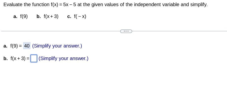 Solved Evaluate the function f(x)=5x−5 at the given values | Chegg.com