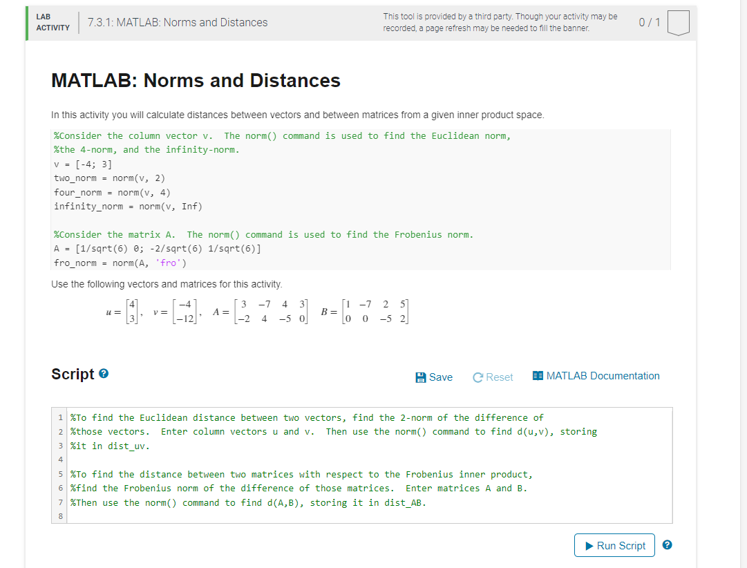 Solved In this activity you will calculate distances between | Chegg.com