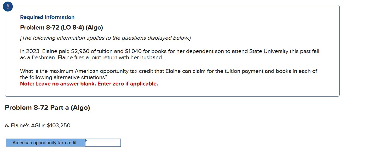 Solved Required information Problem 8-72 (LO 8-4) (Algo) | Chegg.com