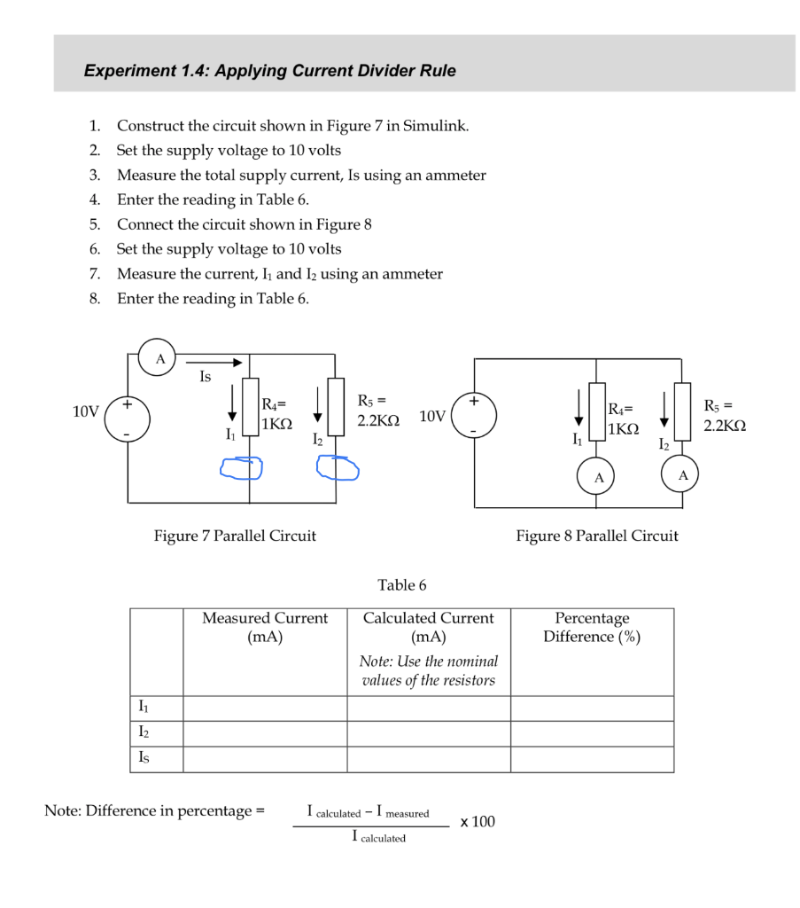 Solved Experiment 1.4: Applying Current Divider Rule 1. | Chegg.com