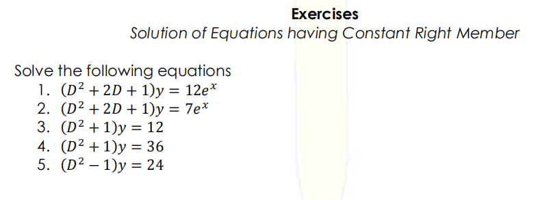 Solved Exercises Solution of Equations having Constant Right | Chegg.com